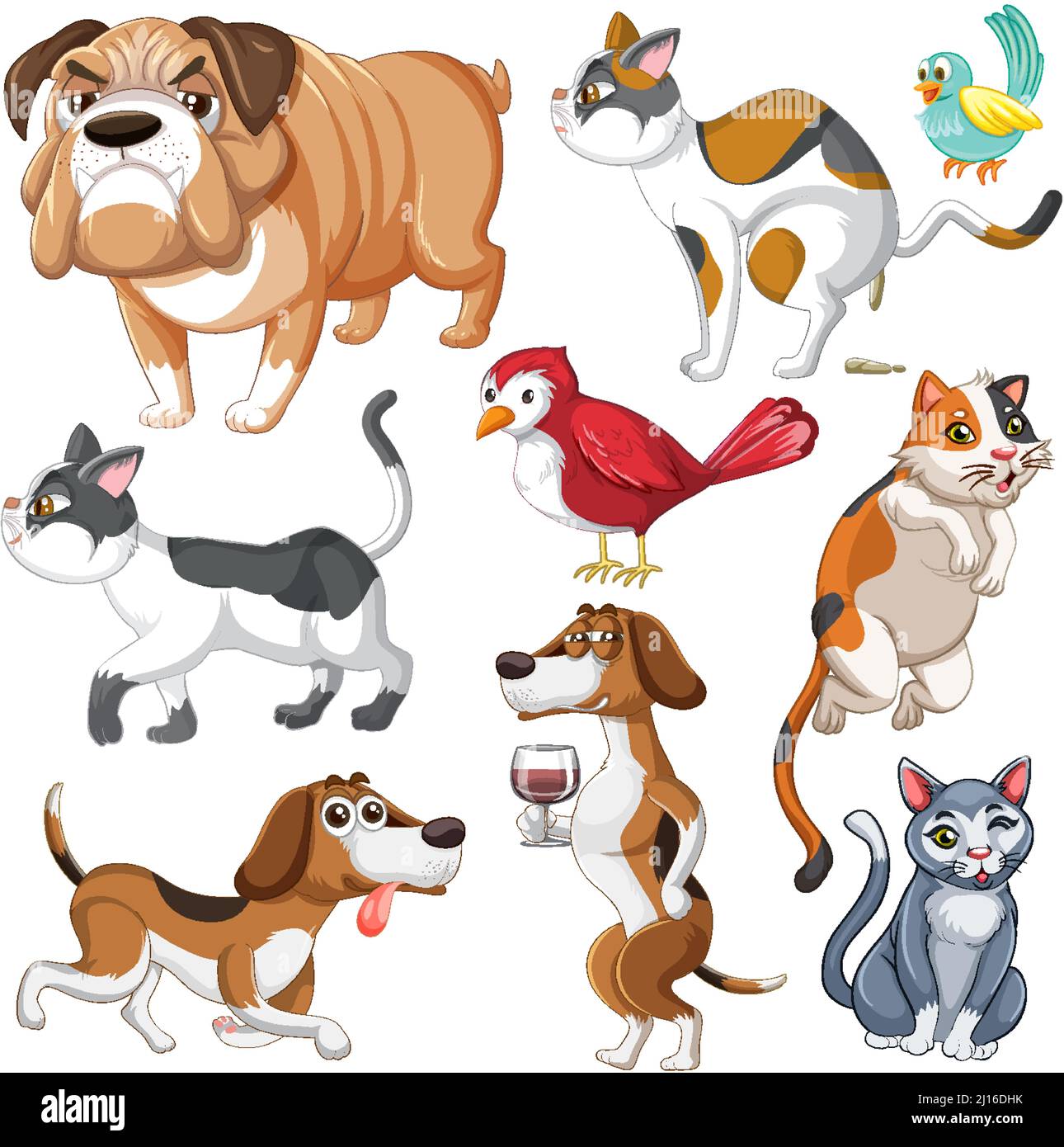Set of different domestic animals on white background illustration ...