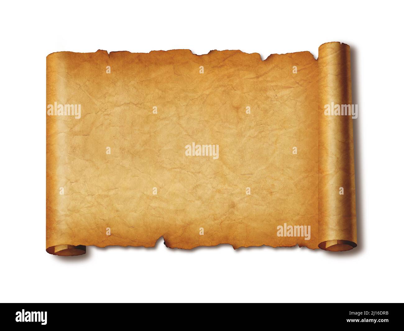 Old mediaeval paper sheet. Horizontal parchment scroll isolated on ...