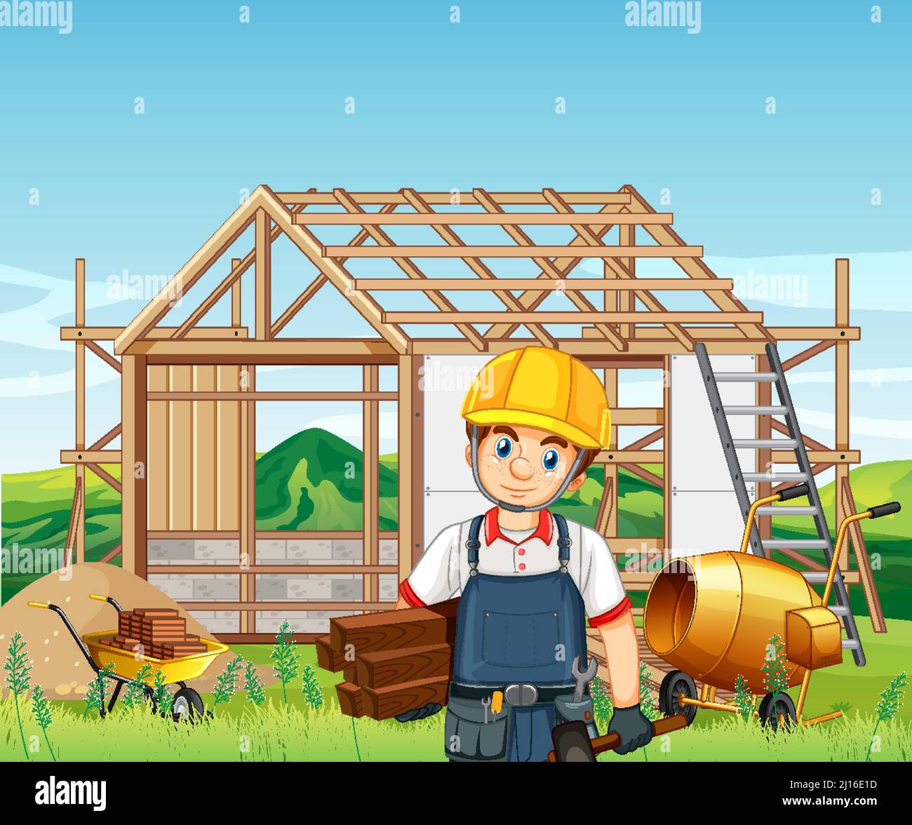 Cartoon scene of building construction site illustration Stock Vector ...