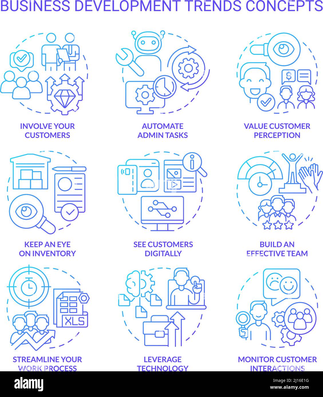 Business development trends blue gradient concept icons set Stock Vector Image & Art - Alamy