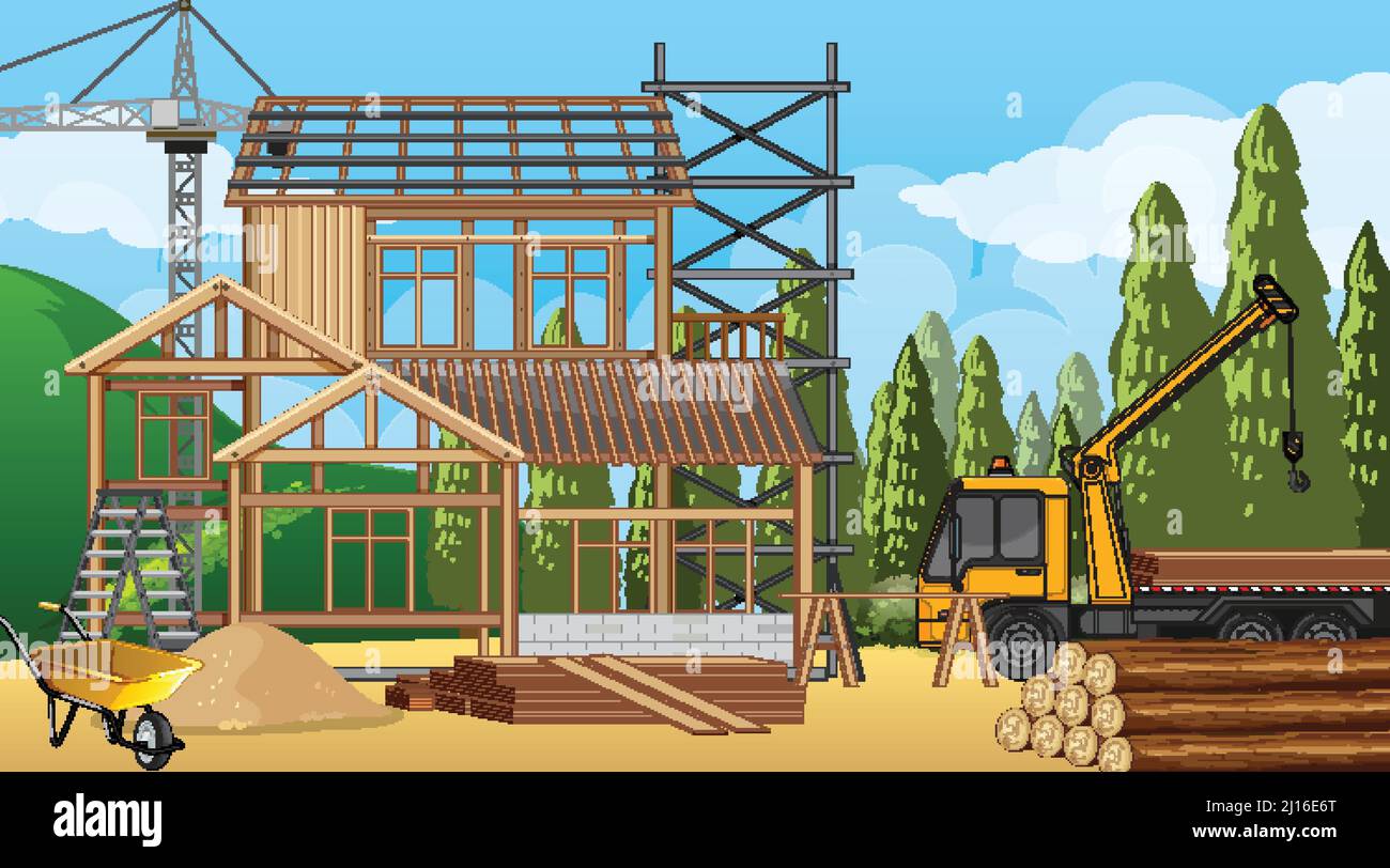 House construction site scene illustration Stock Vector Image & Art - Alamy