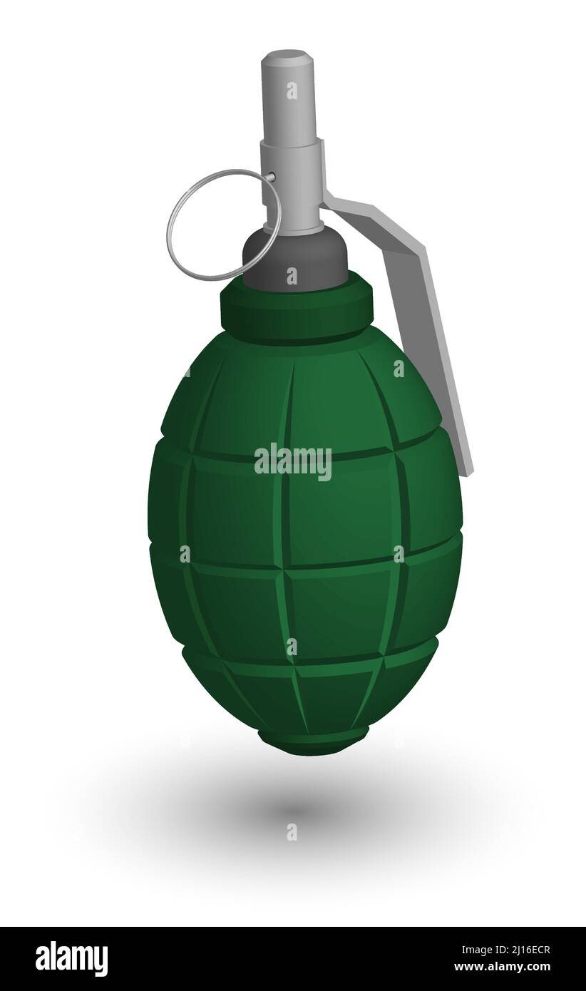 Isometric Combat hand fragmentation ribbed grenade with cube. Explosive ...