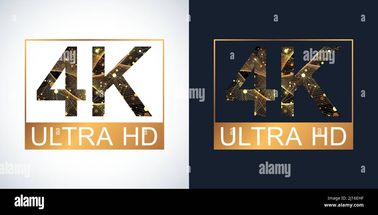 Golden 4K badge icon set. 4K Ultra HD badge vector icon. 4K TV symbol ...