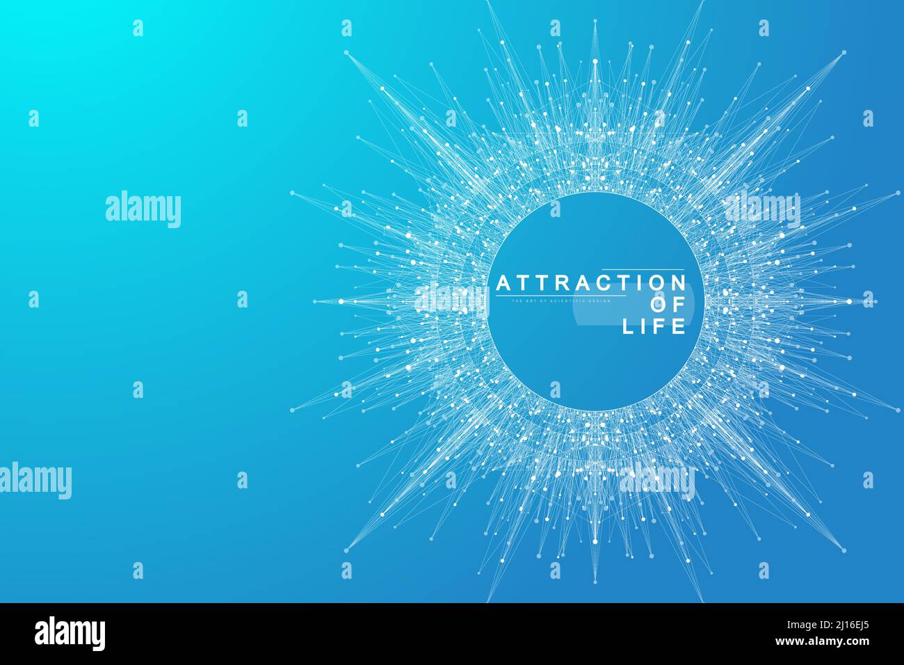 Attraction of life. Colorful abstract small particles and lines under ...