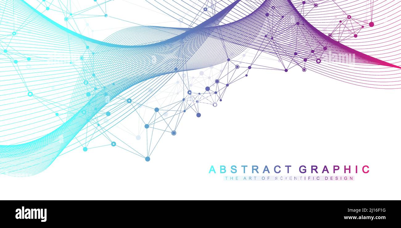 Digits Abstract Background With Connected Line And Dots Wave Flow Digital Neural Networks