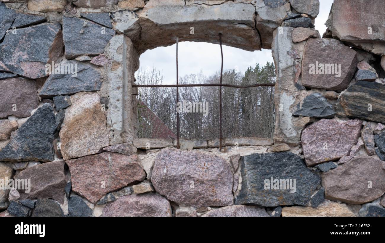Window in the ancient stone wall white isolated Stock Photo - Alamy