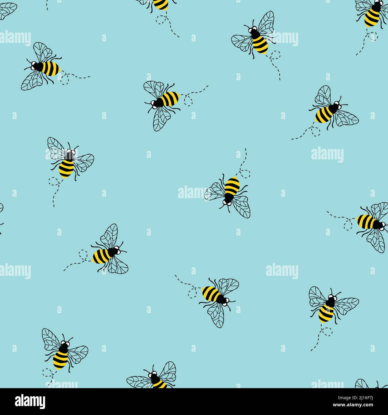 Bee seamless vector background. Repeating pattern with bumblebees on a ...