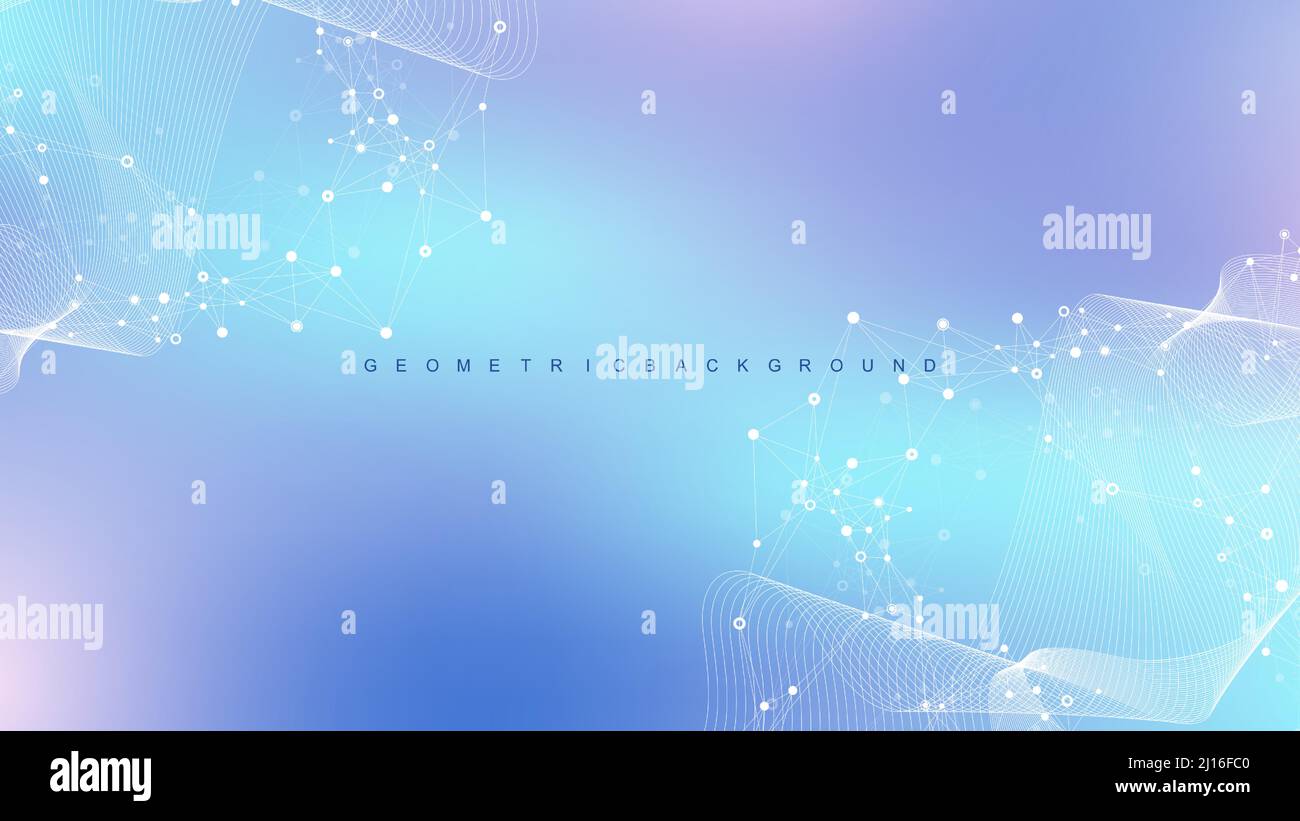 Digits abstract background with connected line and dots, wave flow. Digital neural networks ...