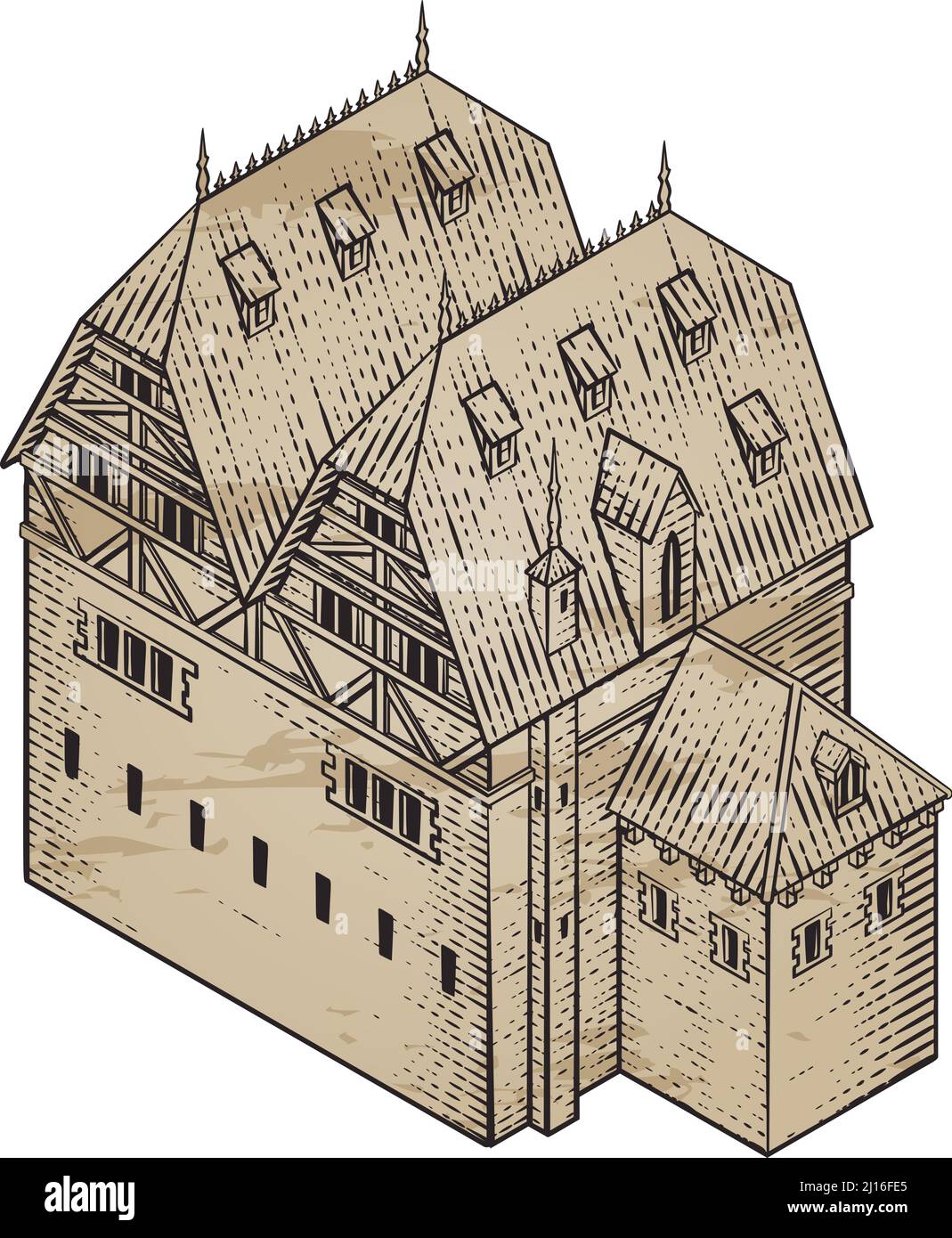 Medieval Building Map Icon Vintage Illustration Stock Vector Image ...