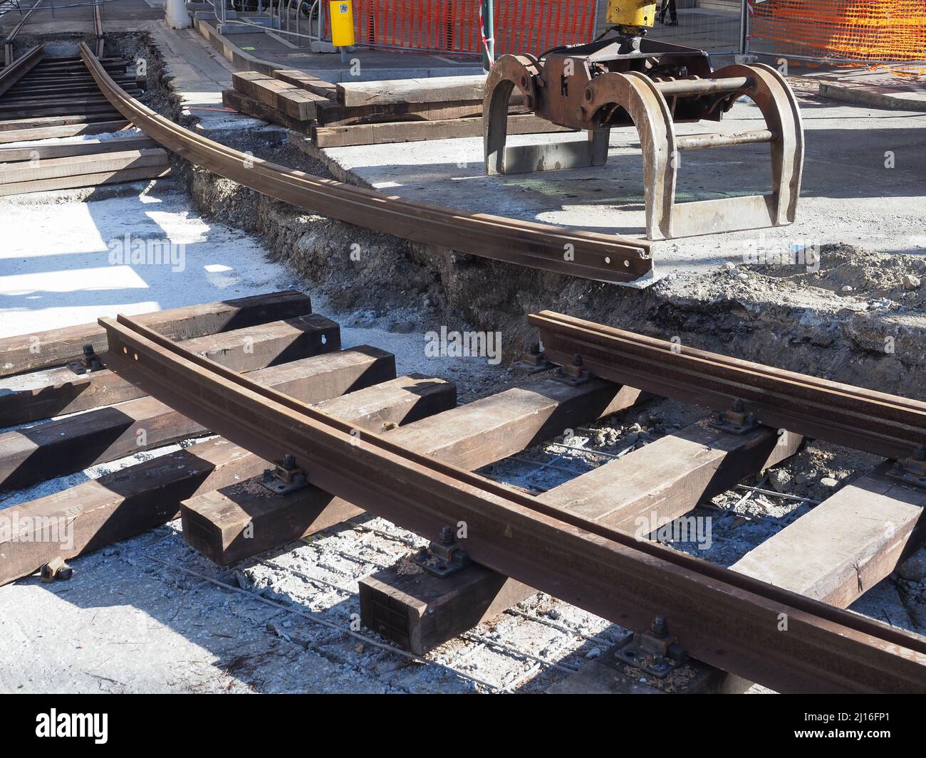 tramway rails construction works in the city centre Stock Photo - Alamy