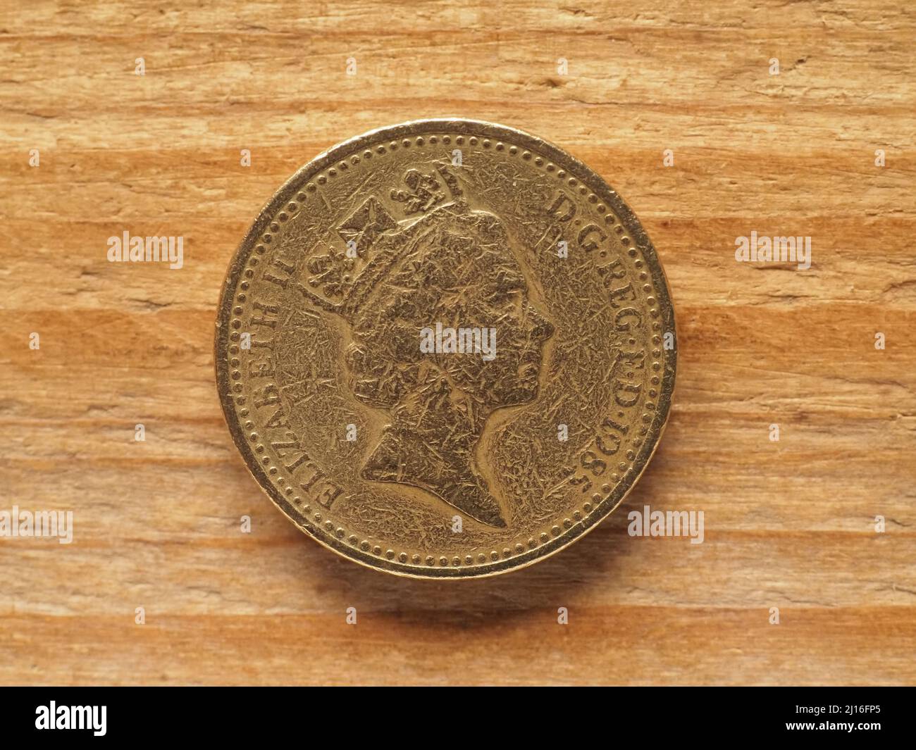 LONDON, UK - CIRCA 2022: one pound coin obverse side showing a portrait ...