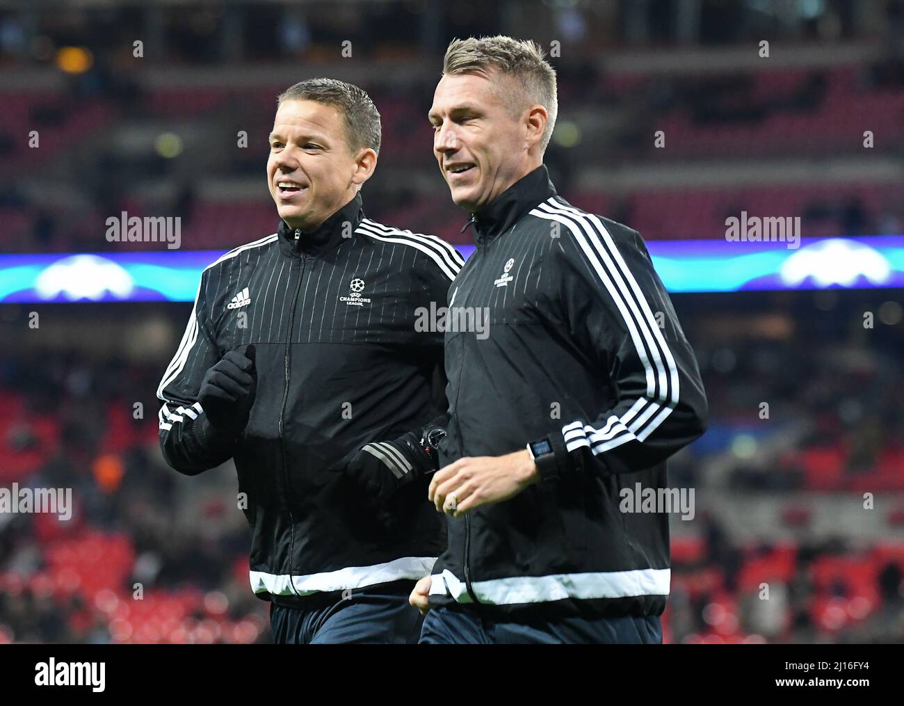 LONDON, ENGLAND - NOVEMBER 2, 2016: Assistant referees warm up prior to ...