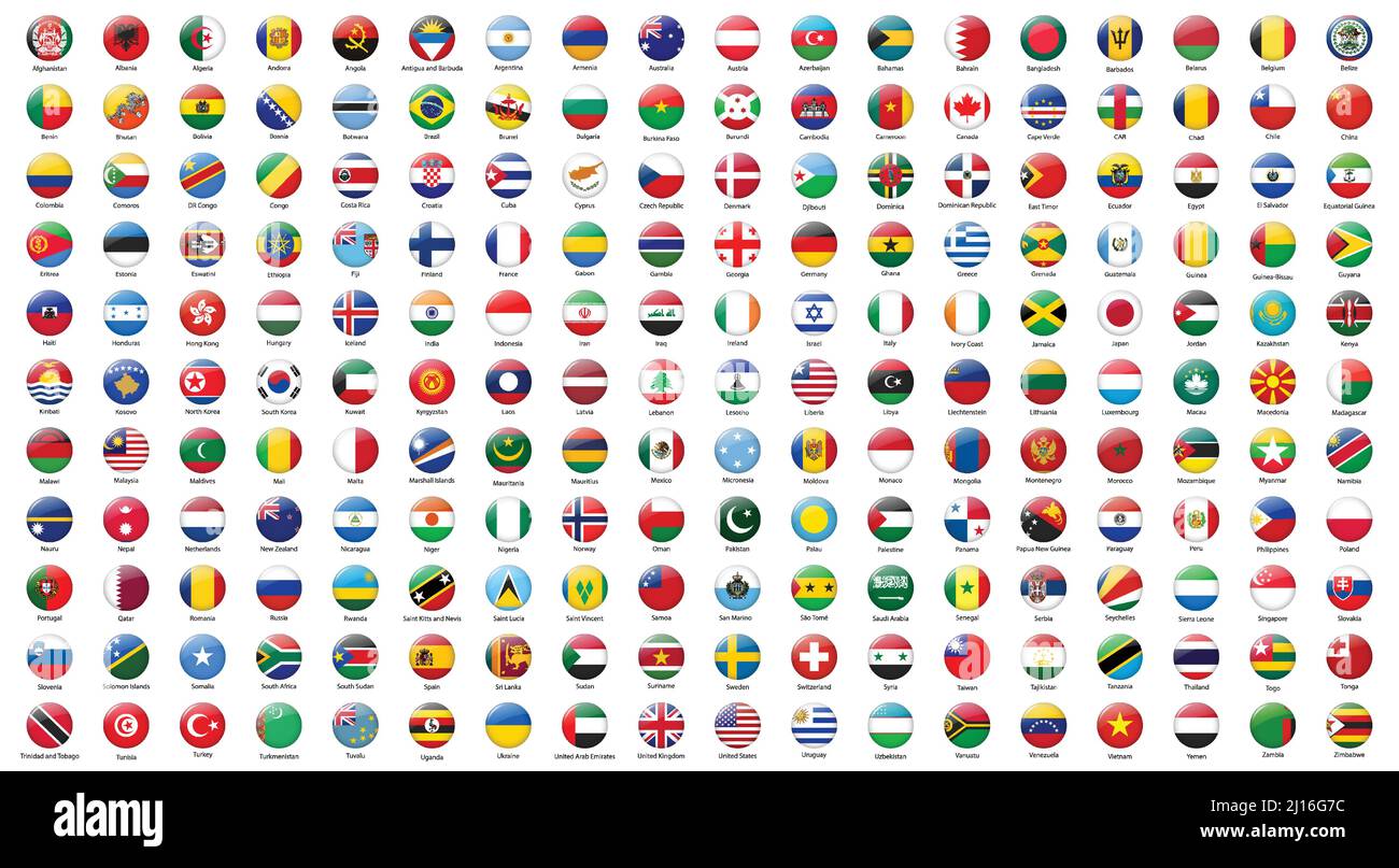 All world countries official national flags. Glossy button flag design ...