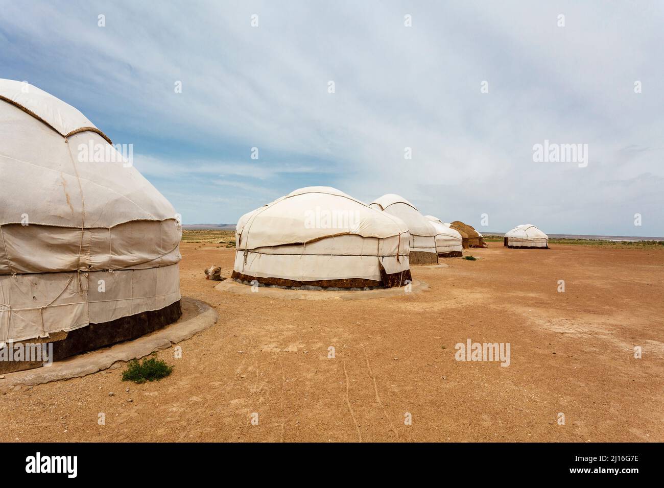 Yurt campsite in the Kyzylkum desert in Northern Uzbekistan, Central ...