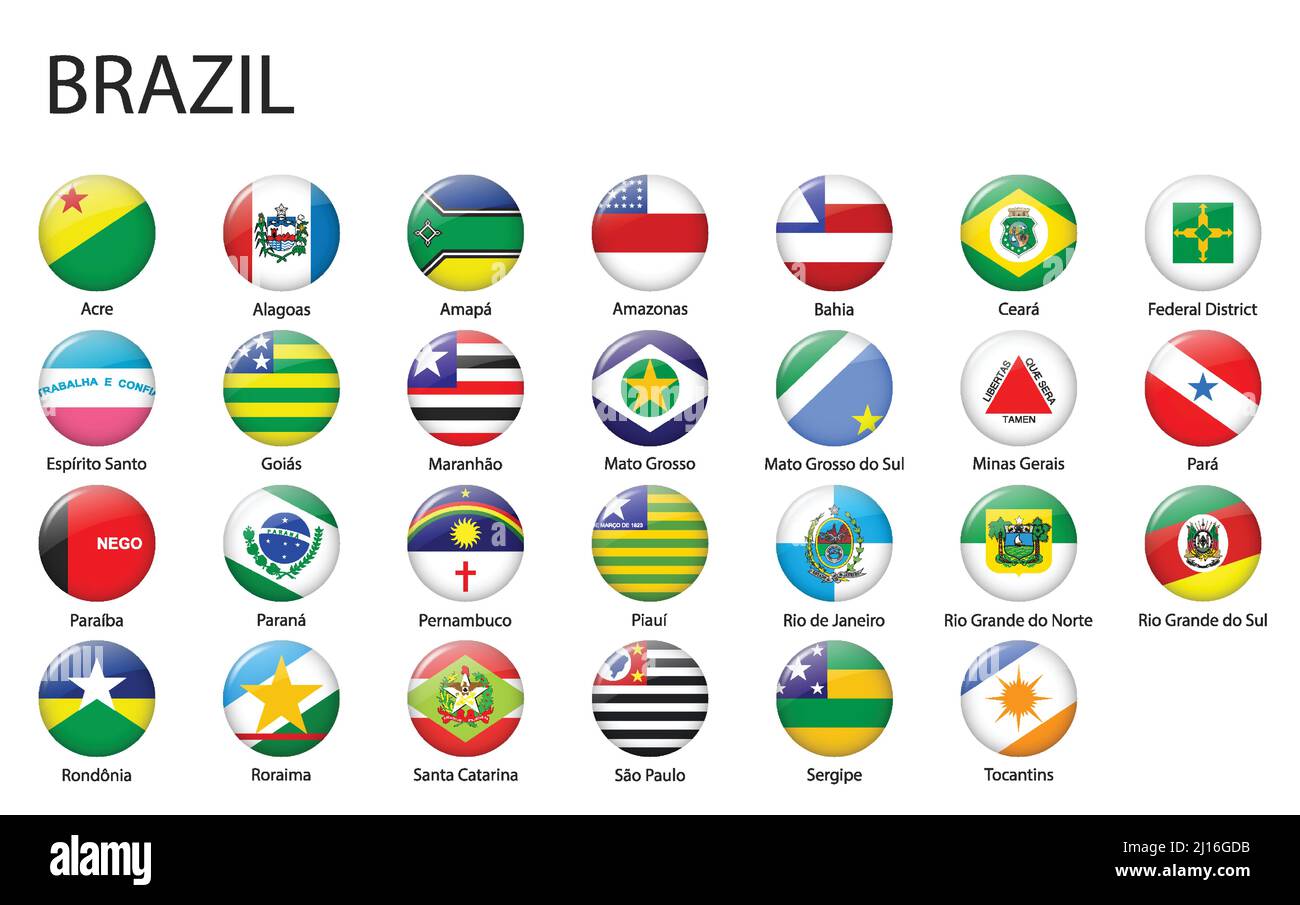 all Flags of states of Brazil. Glossy button flag design Stock Vector ...
