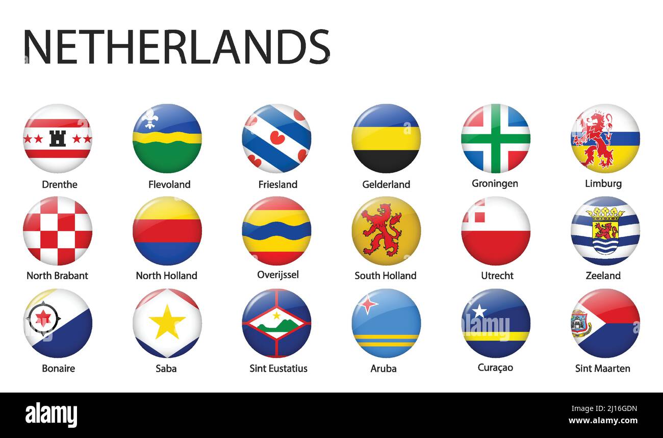 all Flags of regions of Netherlands. Glossy button flag design Stock ...