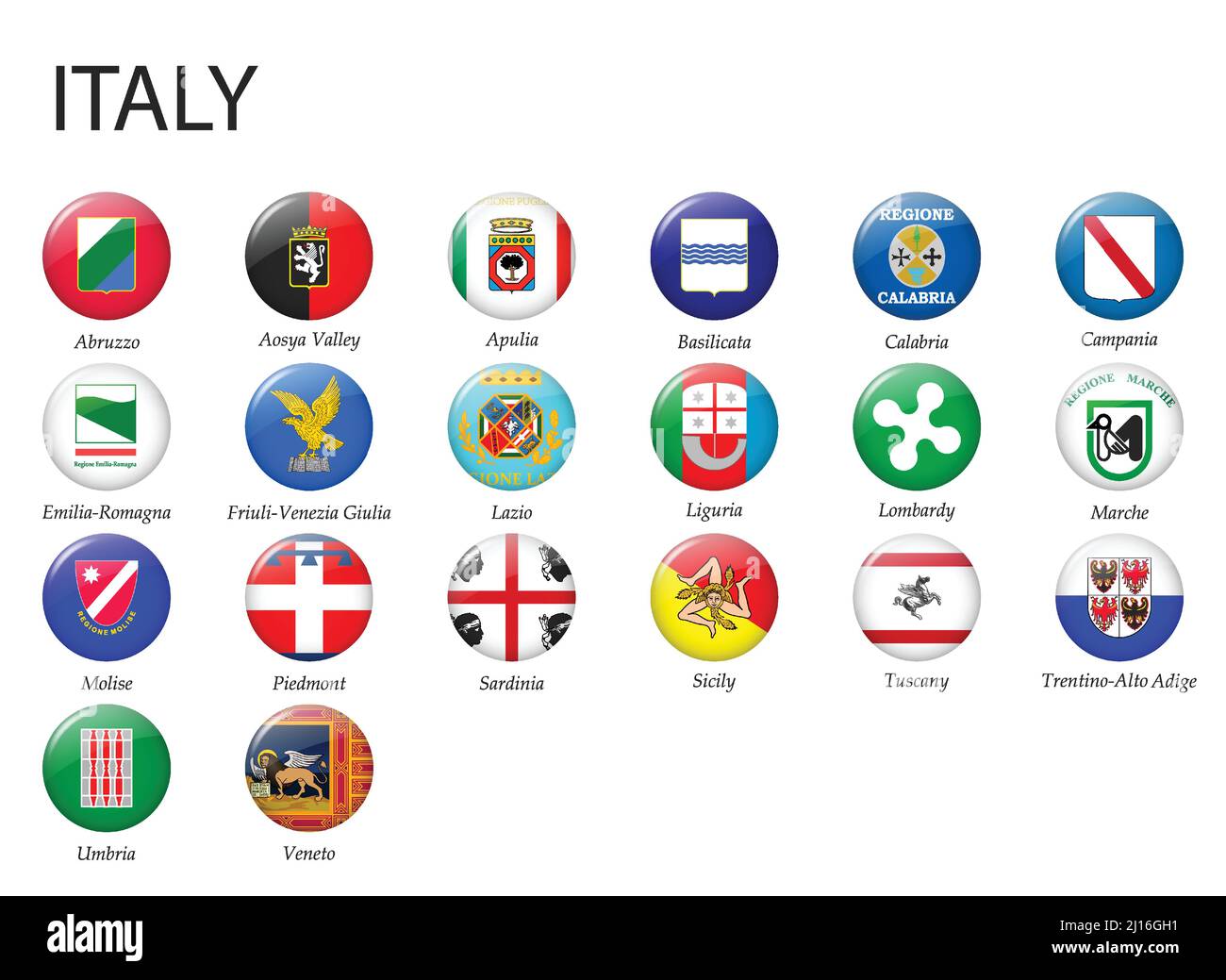 all Flags of regions of Italy. Glossy button flag design Stock Vector Image & Art - Alamy