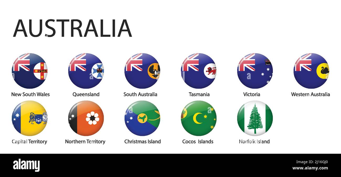 all Flags of regions of Australia. Glossy button flag design Stock ...