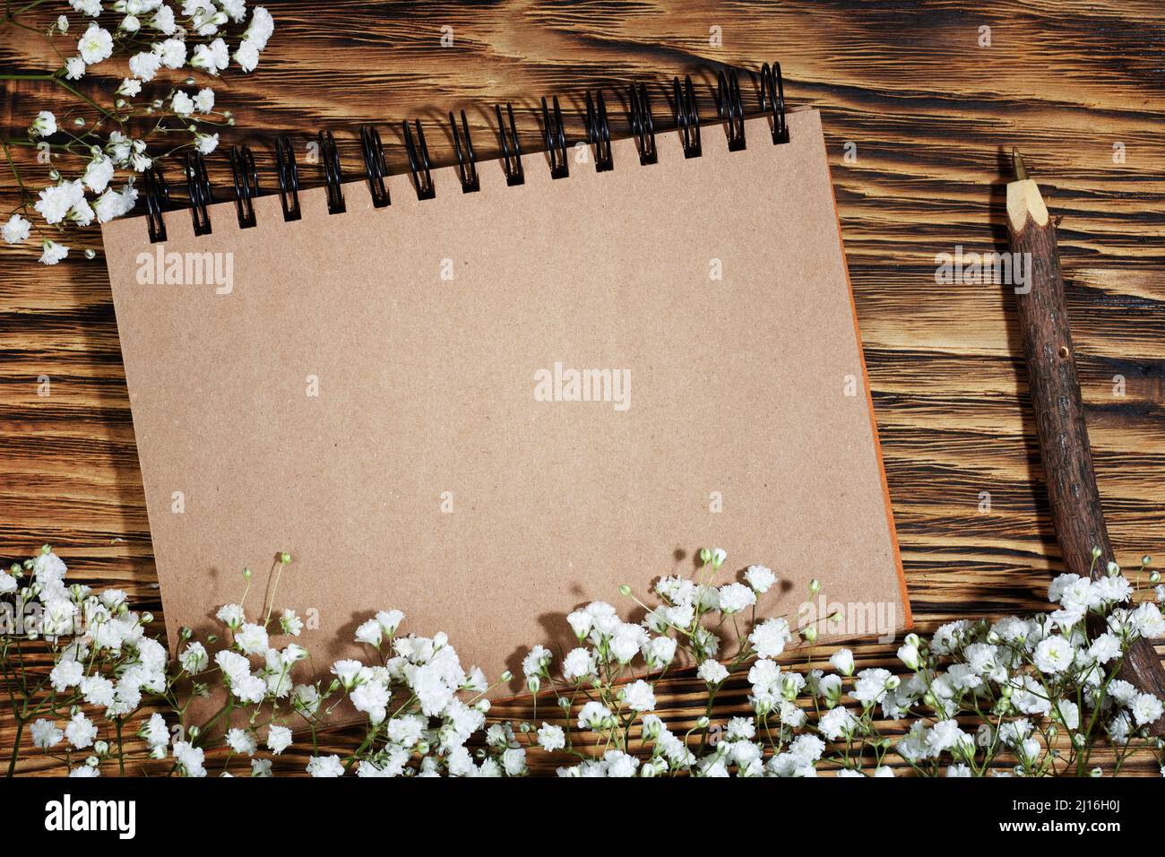 Eco sheet of recycled notepad and wood pen on natural wood eco-friendly ...