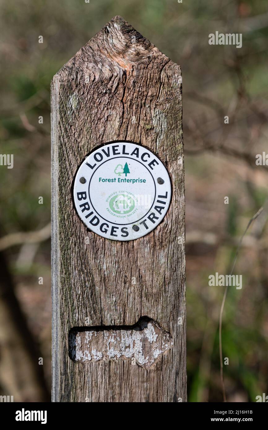 Lovelace Bridges Trail marker, direction sign, in the Surrey Hills near ...