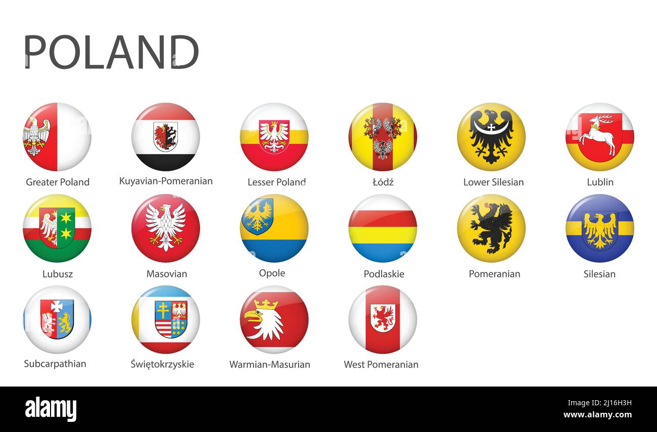 all Flags of regions of Poland. Glossy button flag design Stock Vector ...
