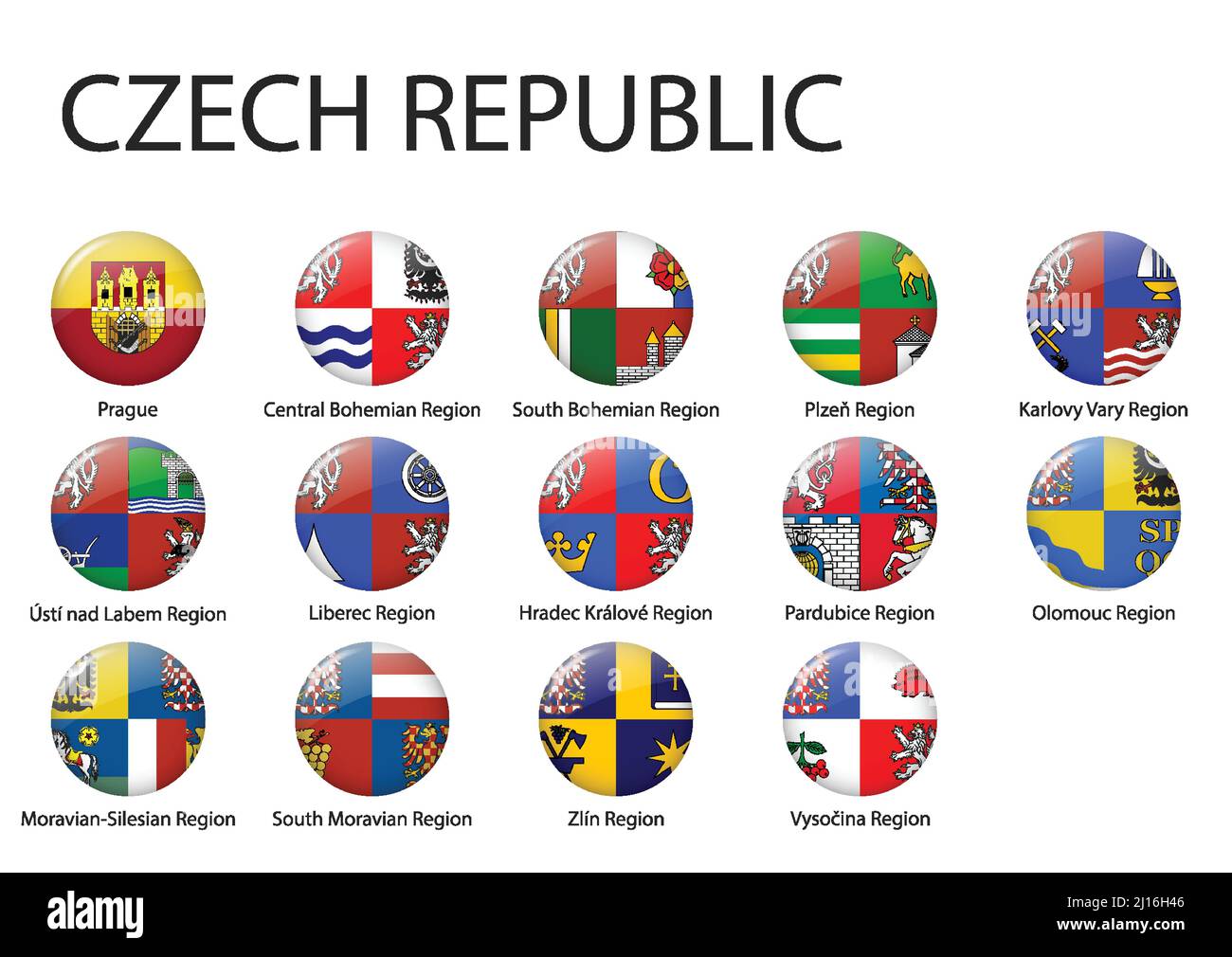 all Flags of regions of Czech Republic. Glossy button flag design Stock ...