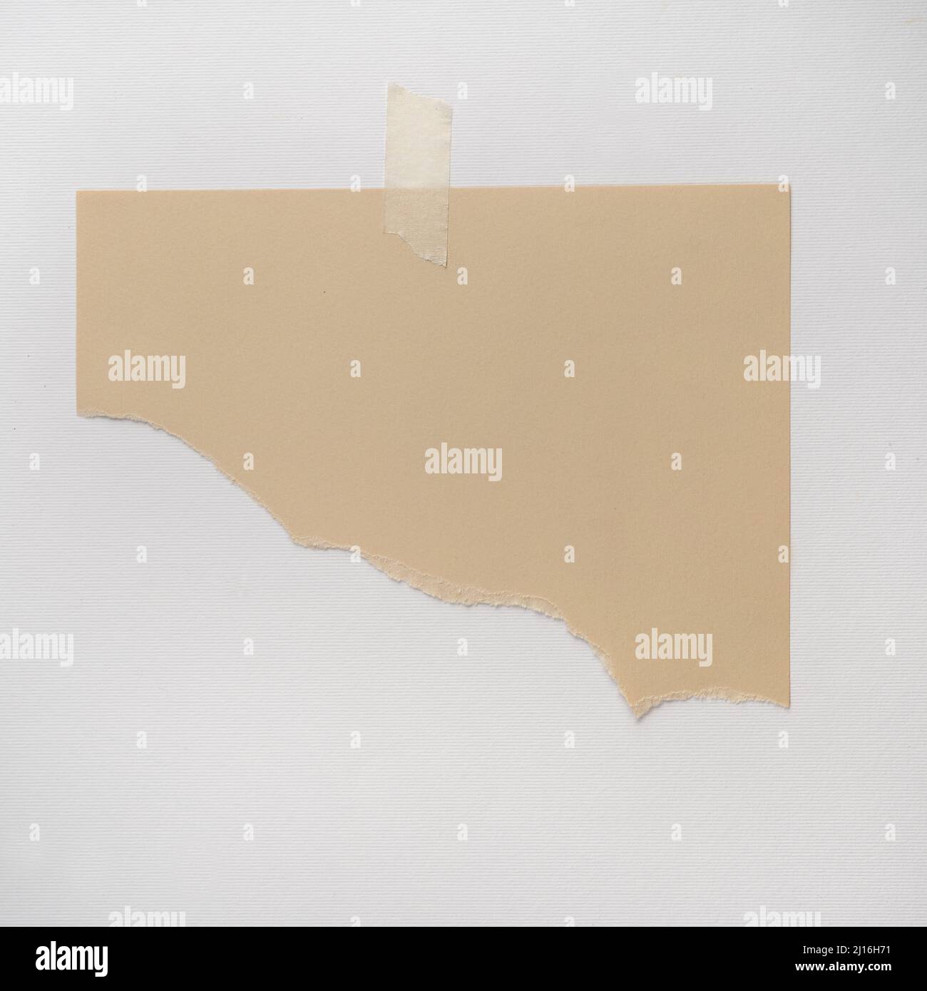 a ripped sheet of chamois-colored paper taped to a surface Stock Photo ...