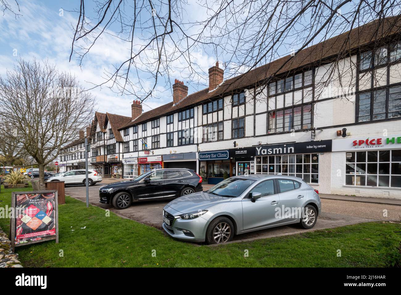 Bishopsmead Parade of shops in timber framed buildings, East Horsley ...