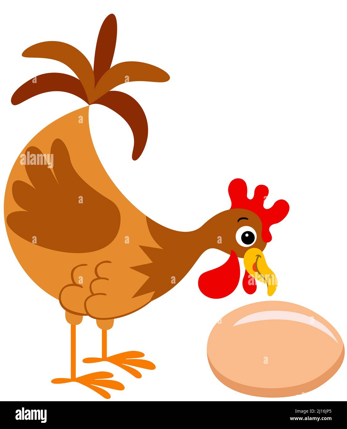 Funny brown rooster looking at an egg Stock Photo - Alamy