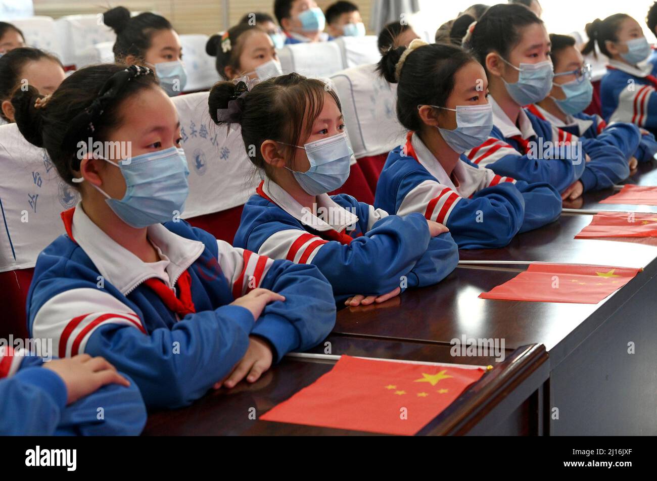 HANDAN, CHINA - MARCH 23, 2022 - Students watch the second lesson of ...