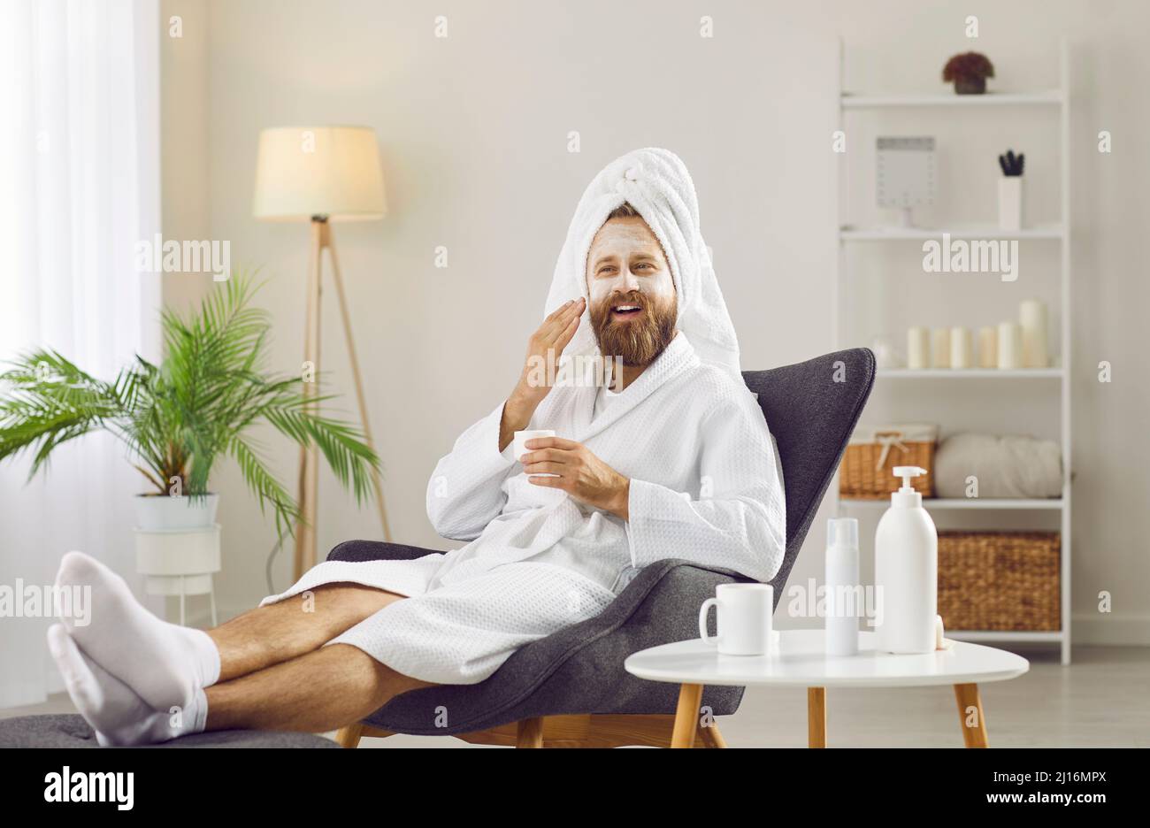 Happy man enjoy beauty spa day at home Stock Photo - Alamy