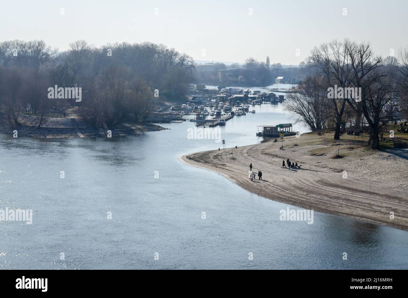 View of the end of the Novi Sad city beach Strand, on a spring sunny ...
