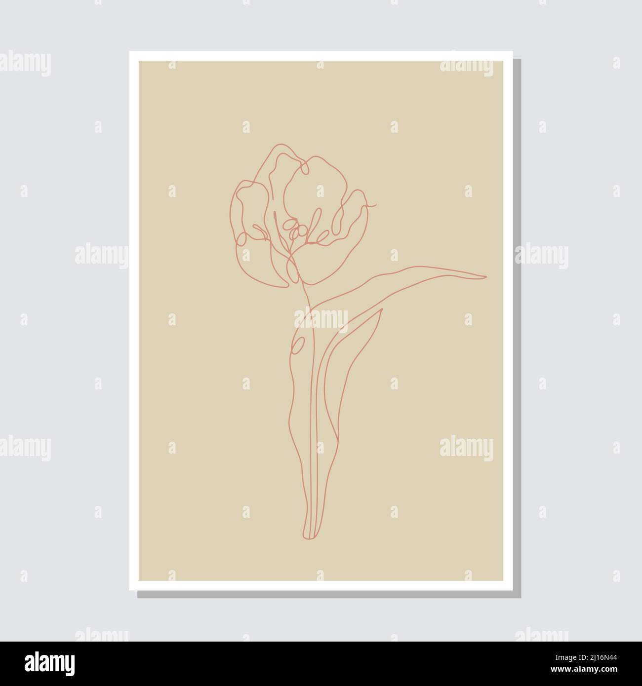 One single line drawing tulip flowers on earthy background card ...