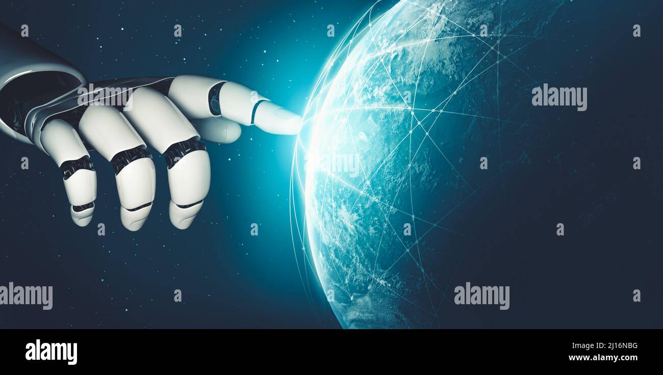 3D rendering futuristic droid robot technology development, artificial ...