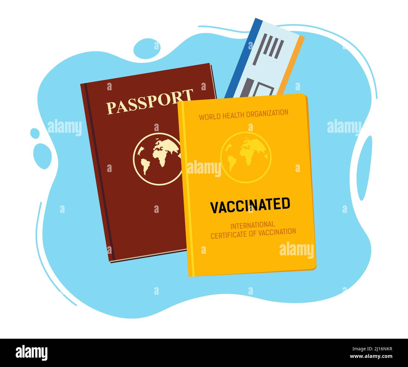 Immune certificate and international passport with air ticket. Vaccine ...