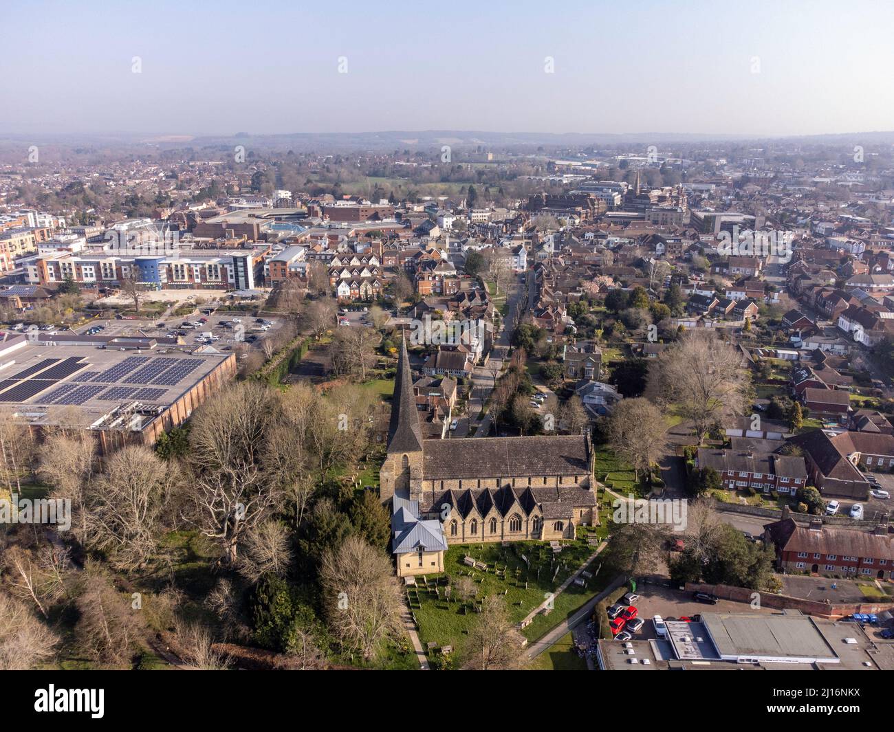 Aerial view of Horsham West Sussex looking from st mary's church to the ...
