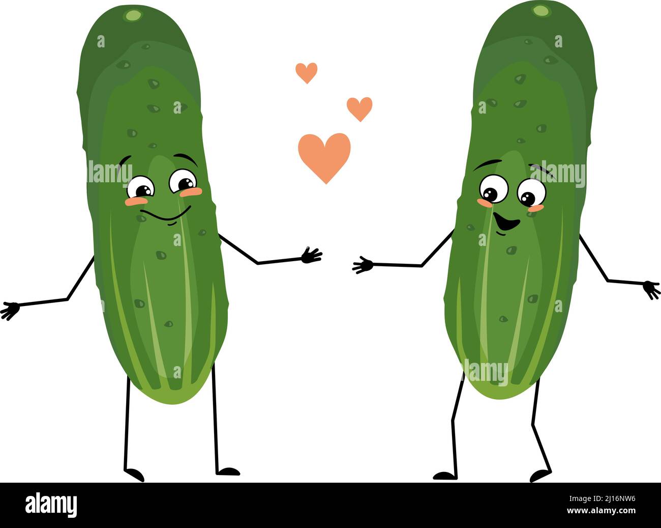 Cucumber character with love emotions, smile face, arms and legs ...