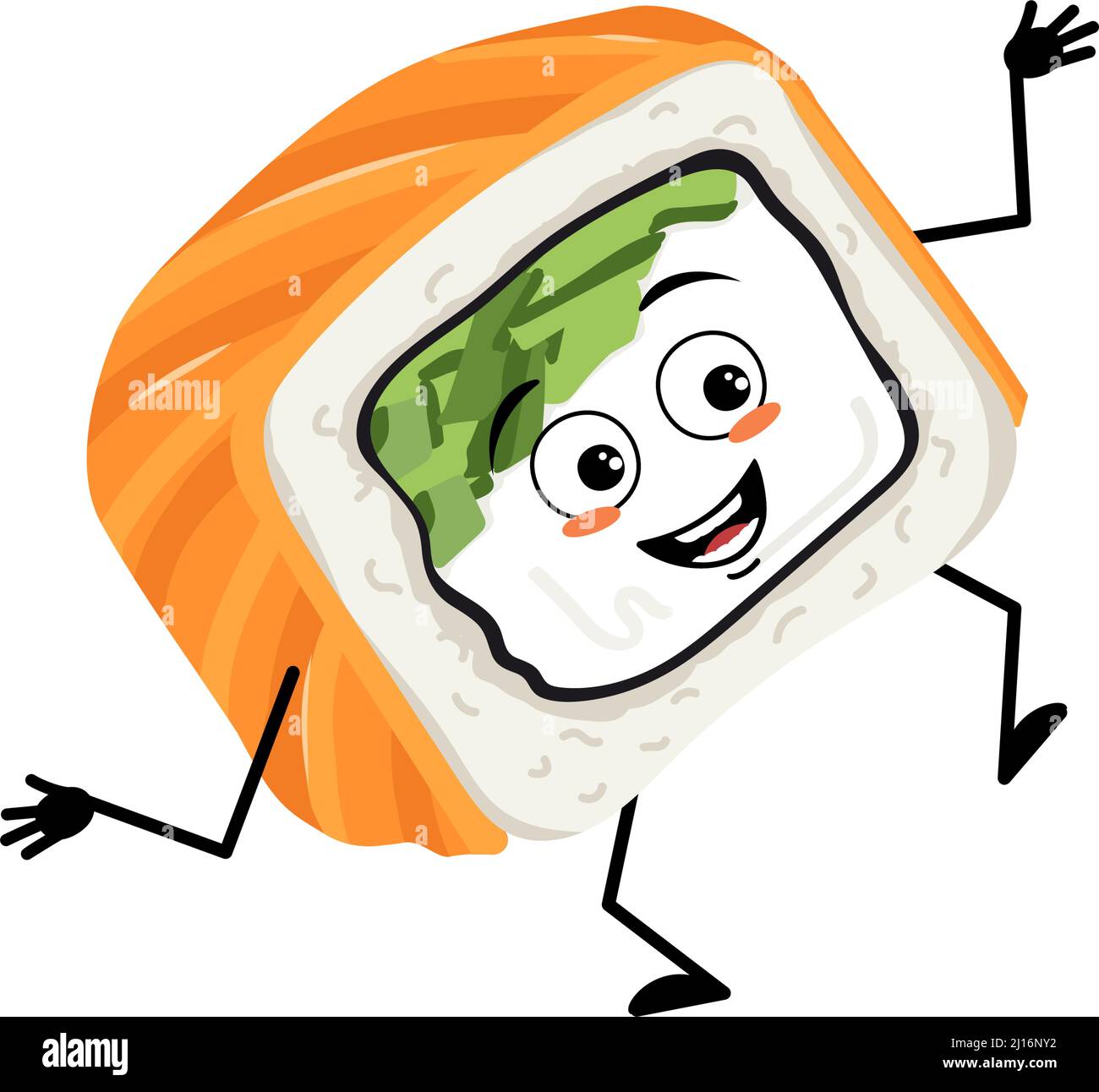 Sushi character with joyful emotions, happy face, smile, eyes, arms and ...