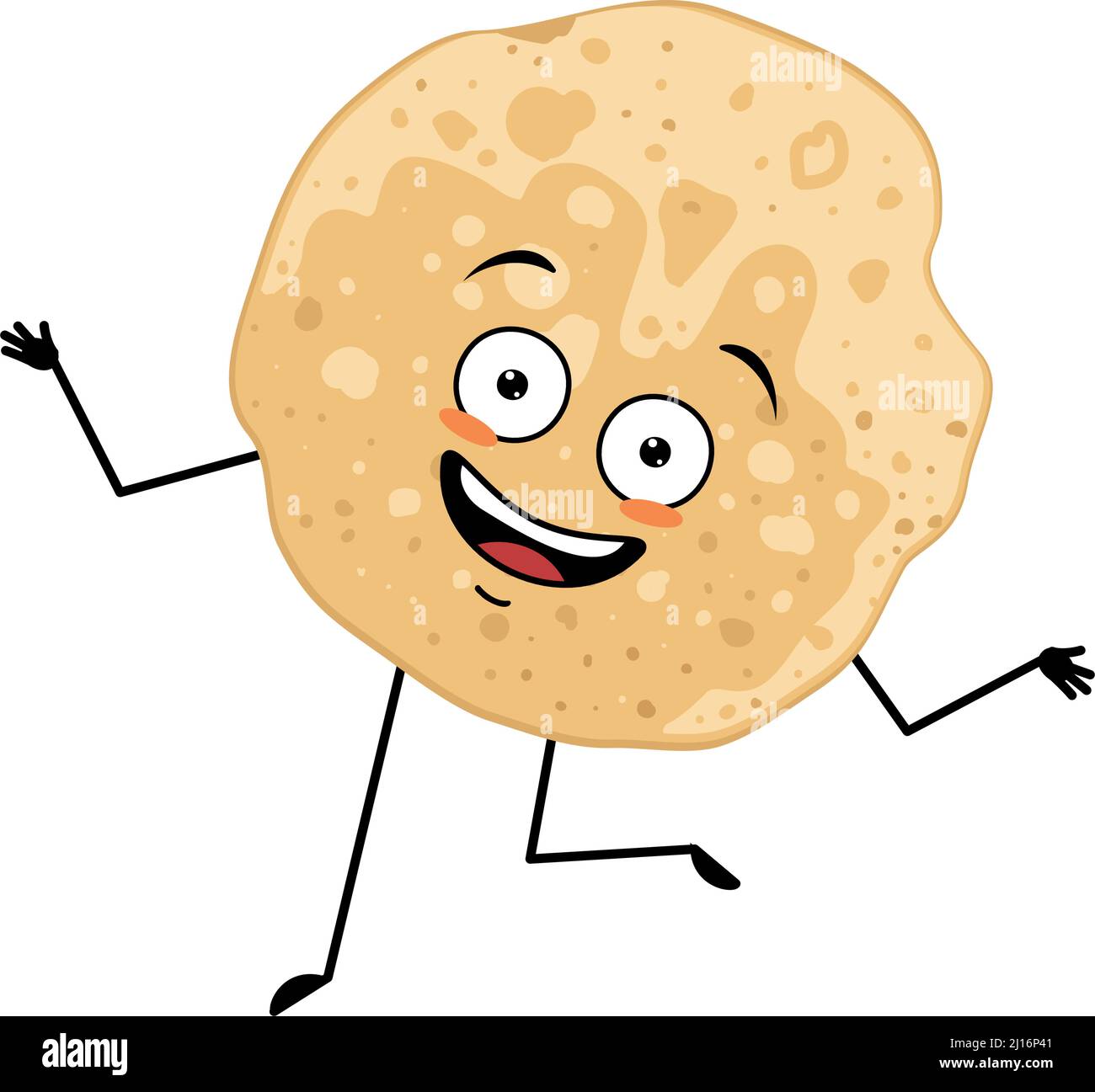 Pancake character with crazy happy emotion, joyful face, dancing arms ...