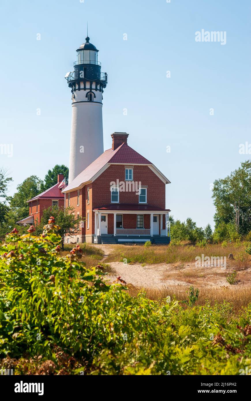 Michigan lighthouse au sable lighthouse lighthouse with blue sky Stock ...