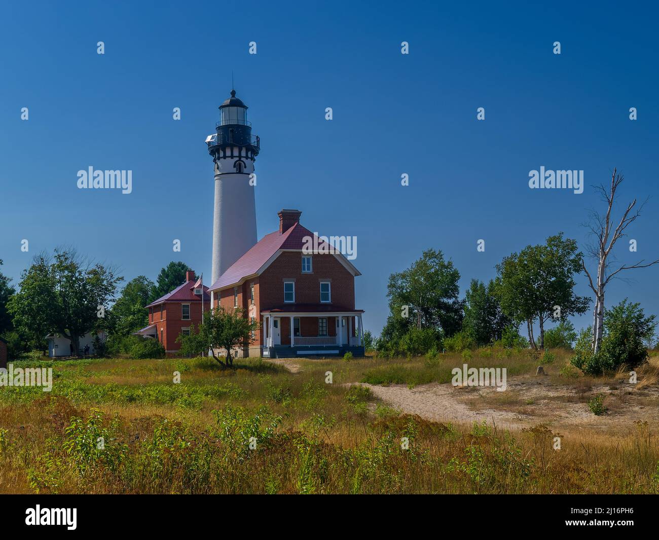 Michigan lighthouse au sable lighthouse lighthouse with blue sky Stock ...