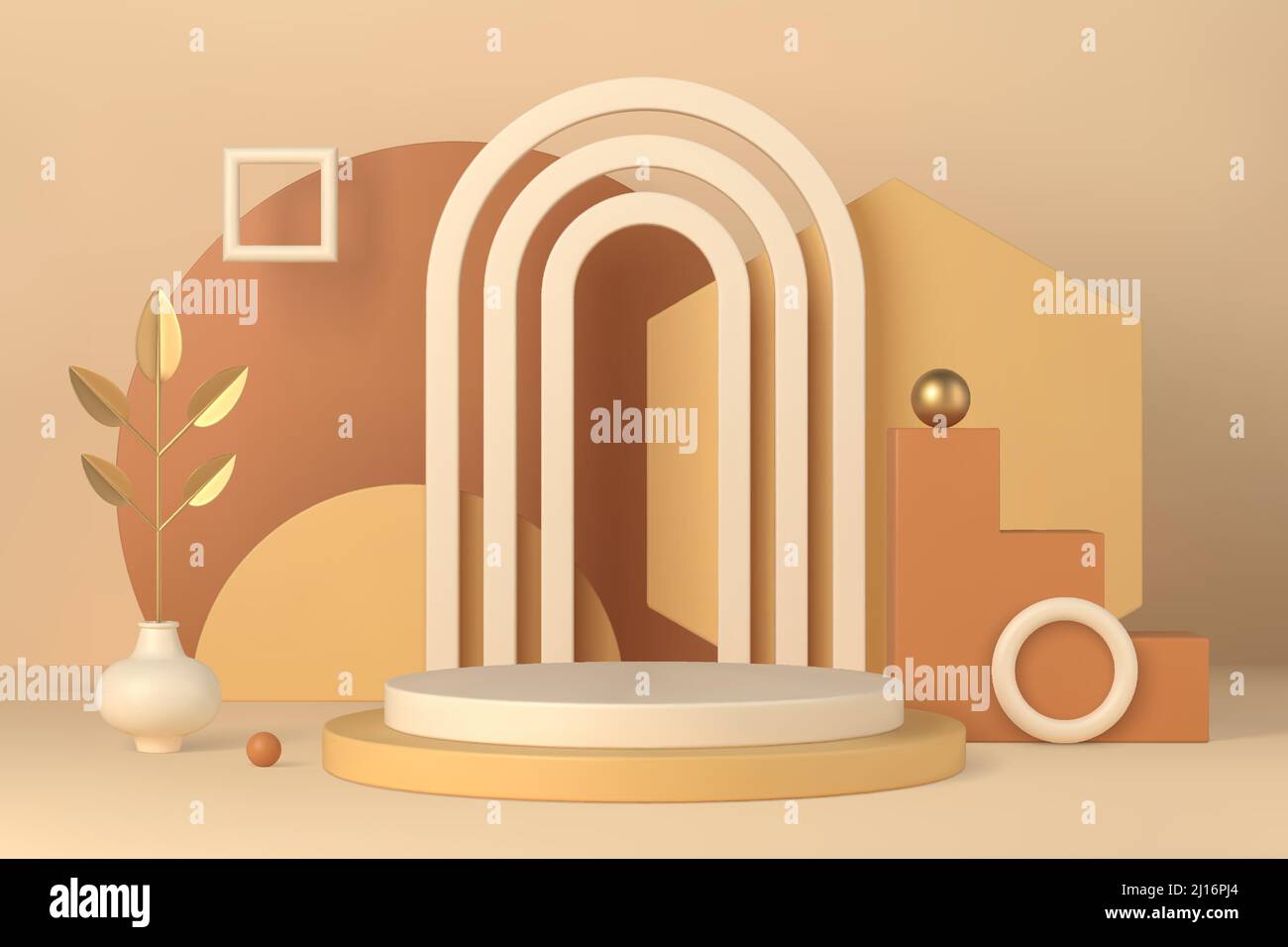 Boho interior minimal scene with podium and geometric forms 3d vector ...