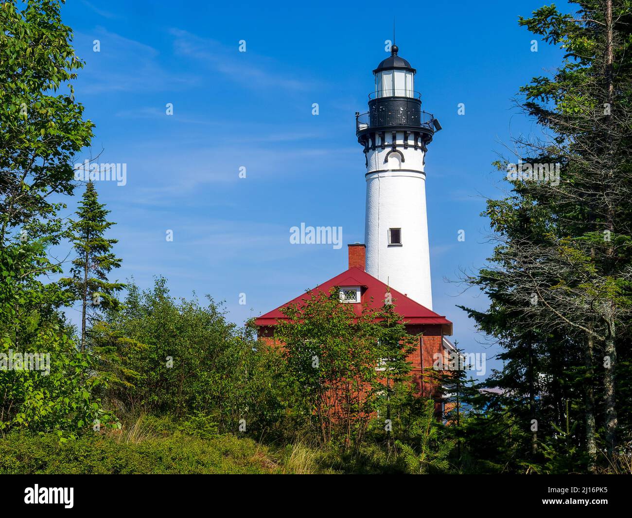 Michigan lighthouse au sable lighthouse lighthouse with blue sky Stock ...