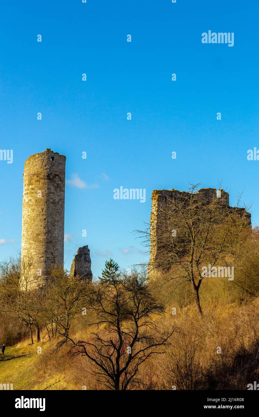 Spring walk around the Brandenburg castle ruins in the beautiful Werra ...