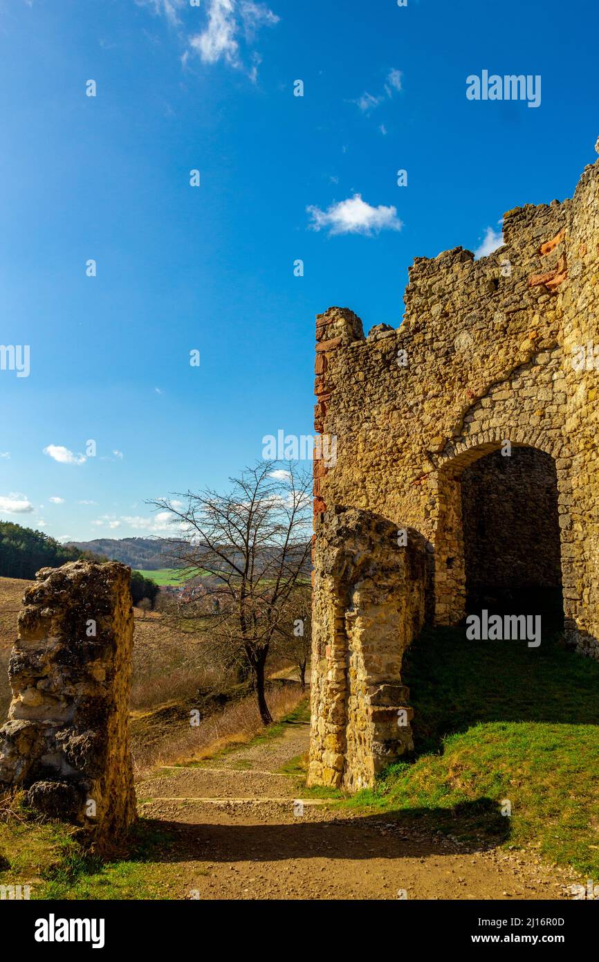 Spring walk around the Brandenburg castle ruins in the beautiful Werra ...