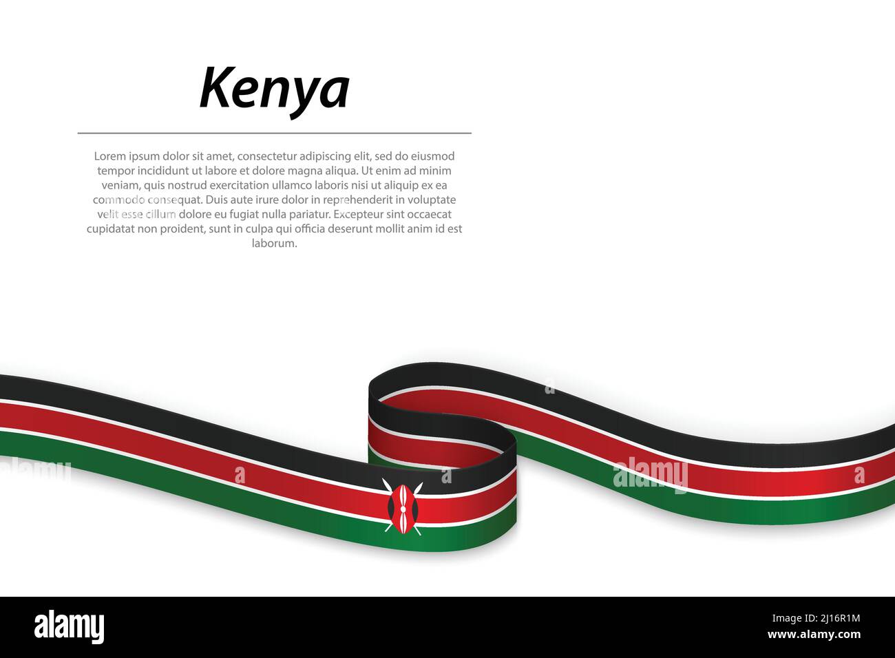 Waving ribbon or banner with flag of Kenya. Template for independence ...
