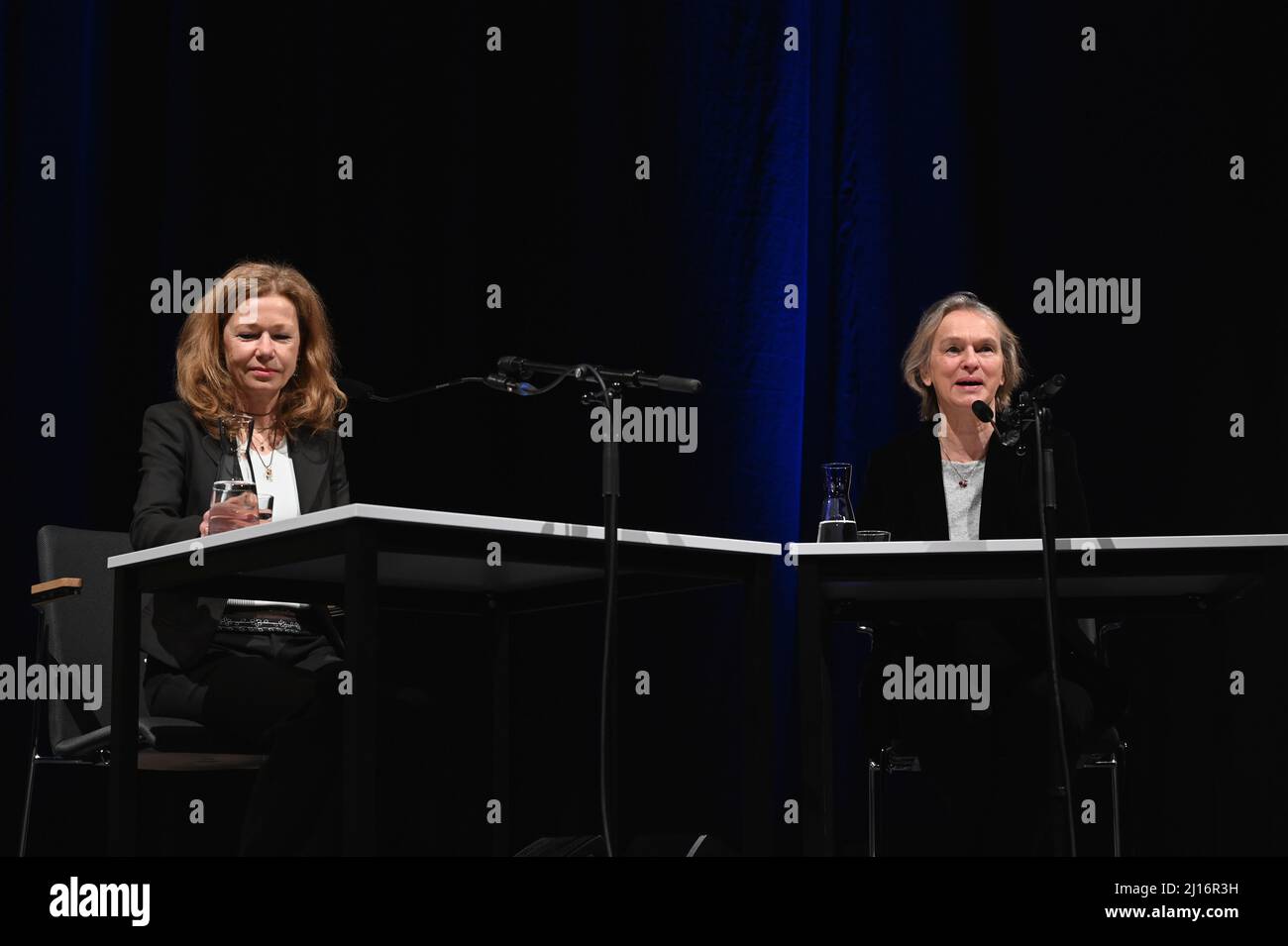 Cologne, Germany. 22nd Mar, 2022. Author Marion Karausche (l) and ...