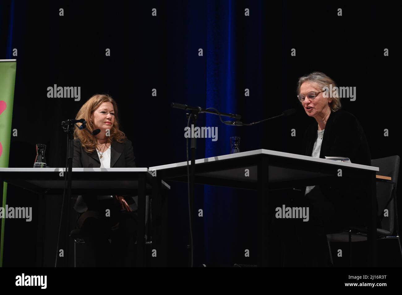 Cologne, Germany. 22nd Mar, 2022. Author Marion Karausche (l) and ...