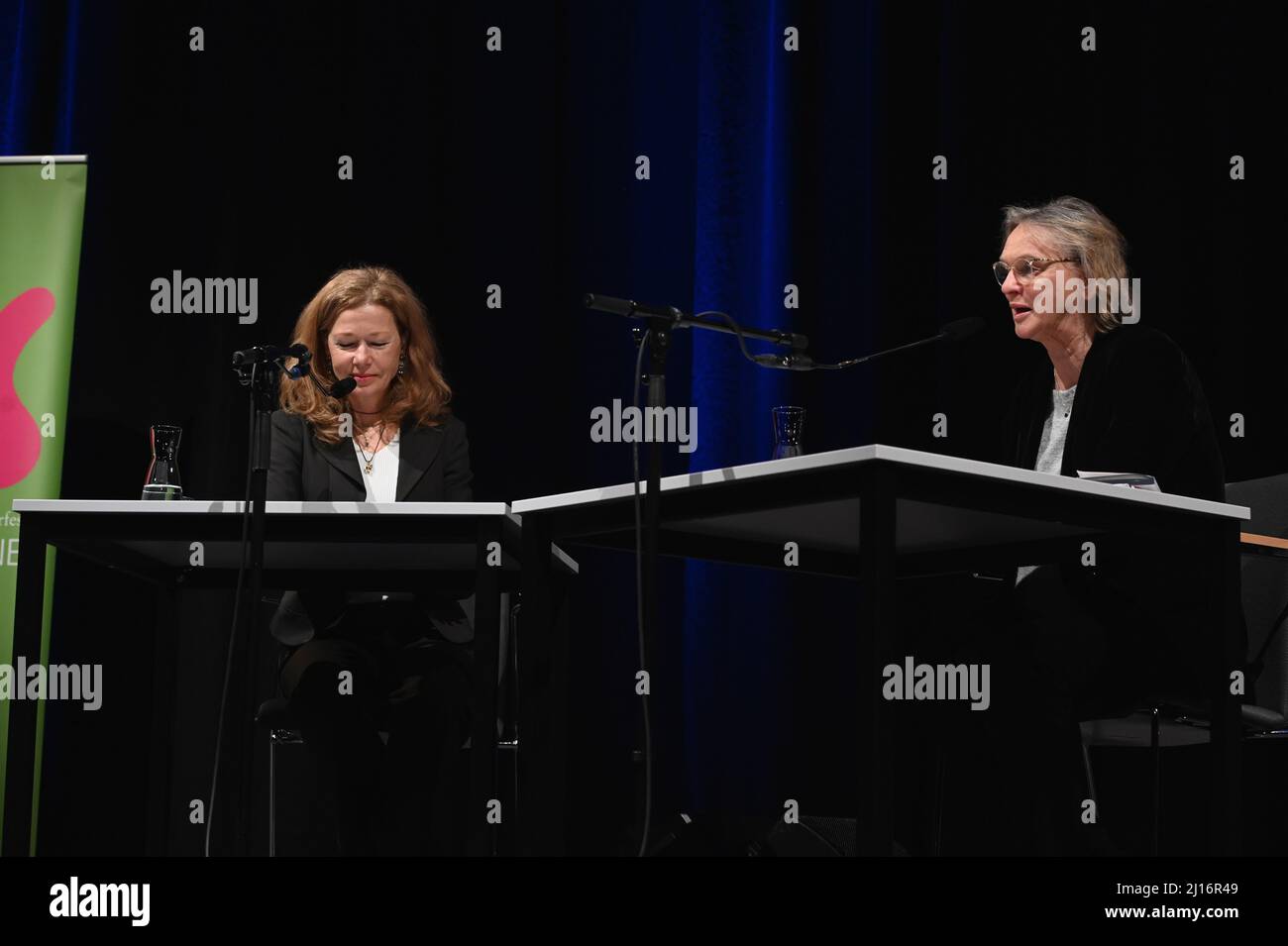 Cologne, Germany. 22nd Mar, 2022. Author Marion Karausche (l) and ...