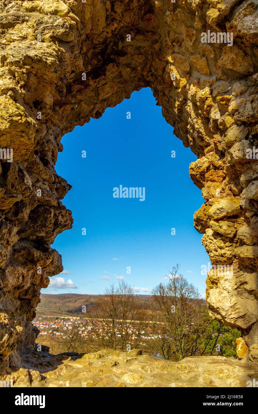 Spring walk around the Brandenburg castle ruins in the beautiful Werra ...